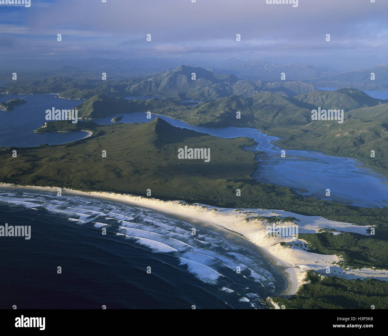 Port Davey southern shores with Stephens Bay, Hannant Inlet and Mount ...