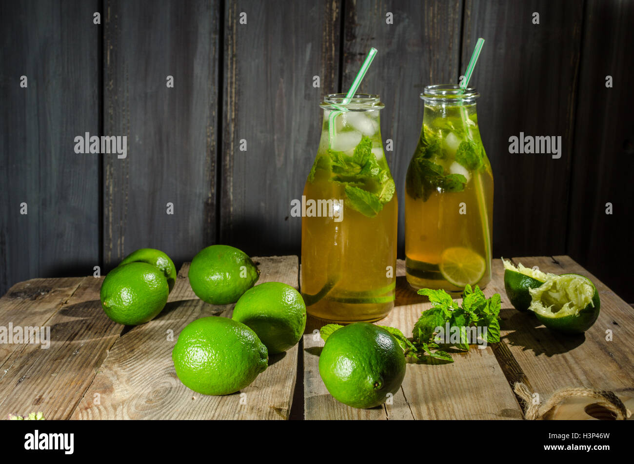 Lime lemonade syrup of dark sugar, homemade Stock Photo - Alamy