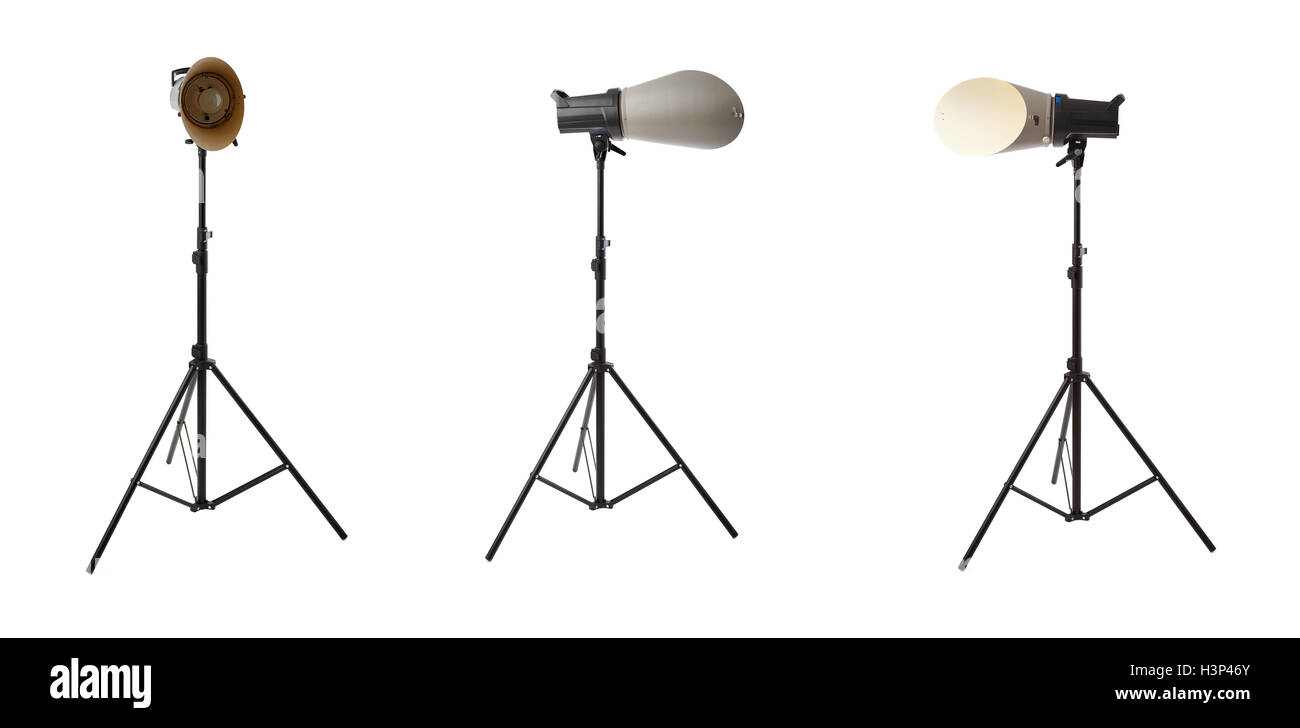 Set of Studio flash on a stand over isolated white background Stock ...