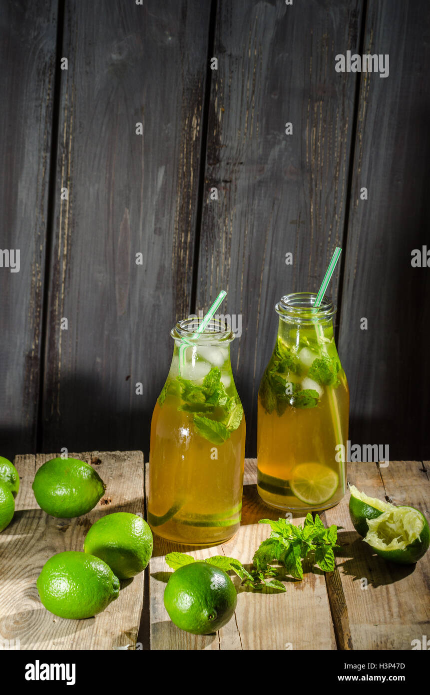 Lime lemonade syrup of dark sugar, homemade Stock Photo - Alamy