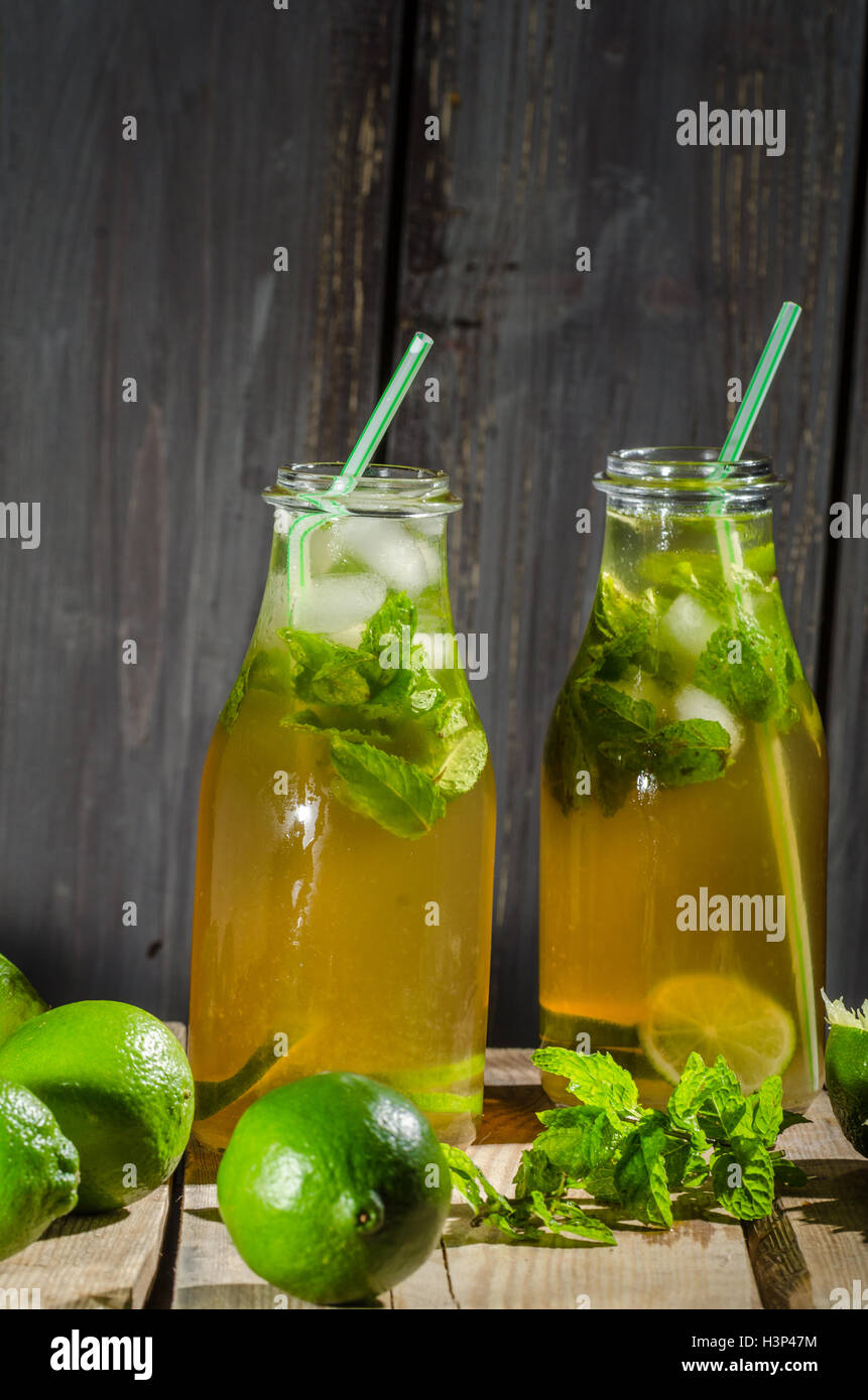 Lime lemonade syrup of dark sugar, homemade Stock Photo - Alamy