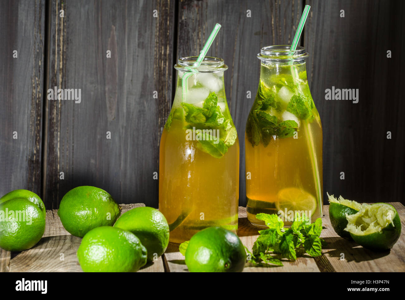 Lime lemonade syrup of dark sugar, homemade Stock Photo - Alamy