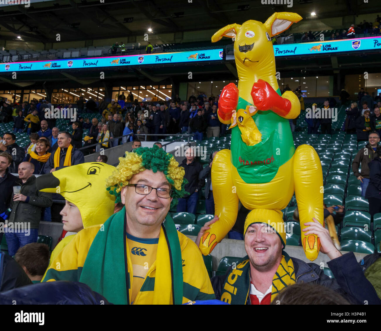 Australian fans celebrate following the rugby union test match between ...