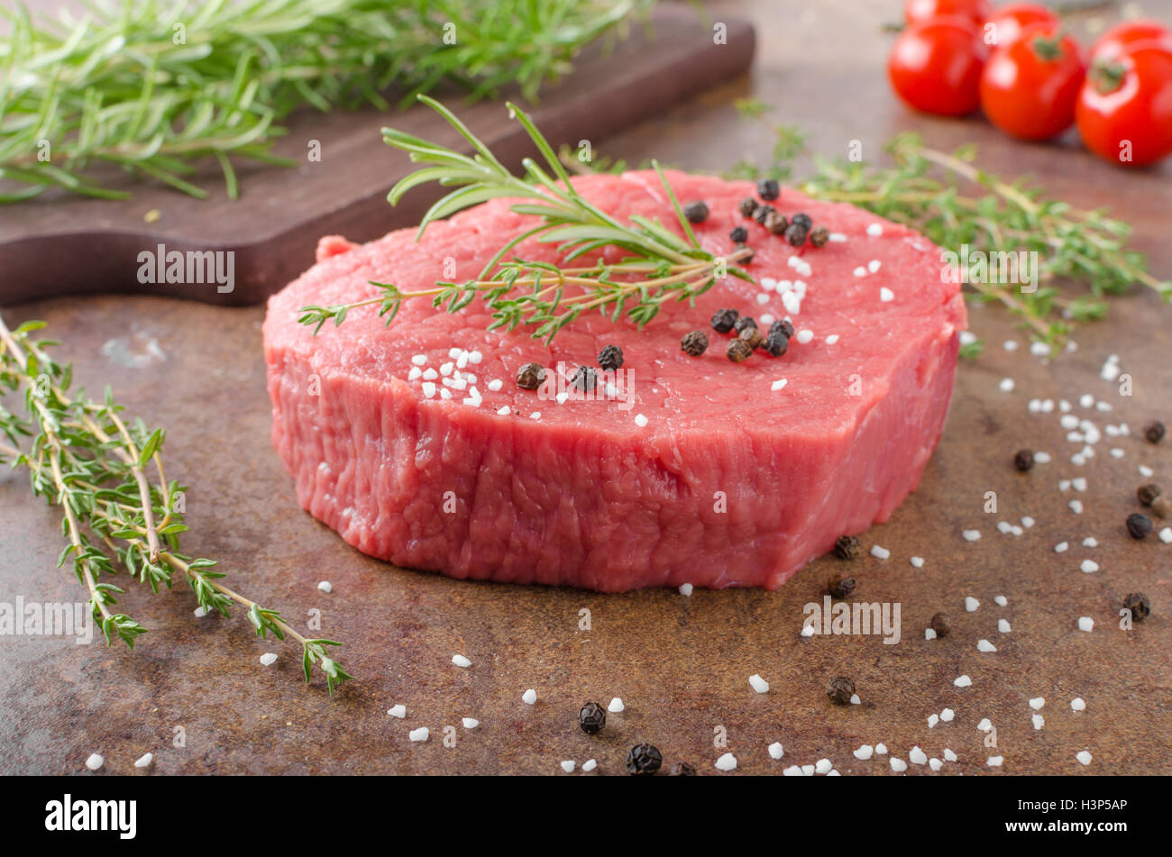 Beef meat raw with herbs and spicy Stock Photo - Alamy