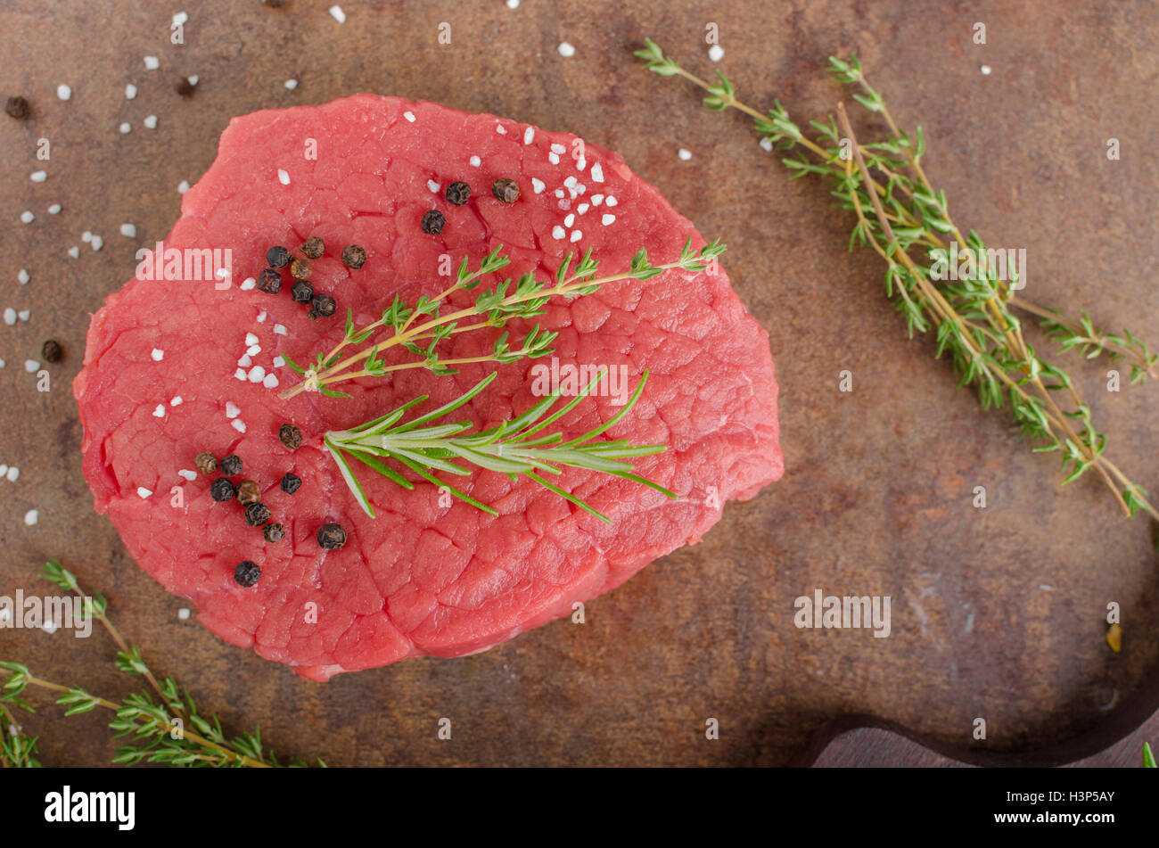 Beef meat raw with herbs and spicy Stock Photo - Alamy
