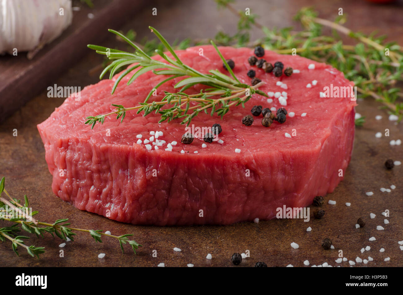 Beef meat raw with herbs and spicy Stock Photo - Alamy
