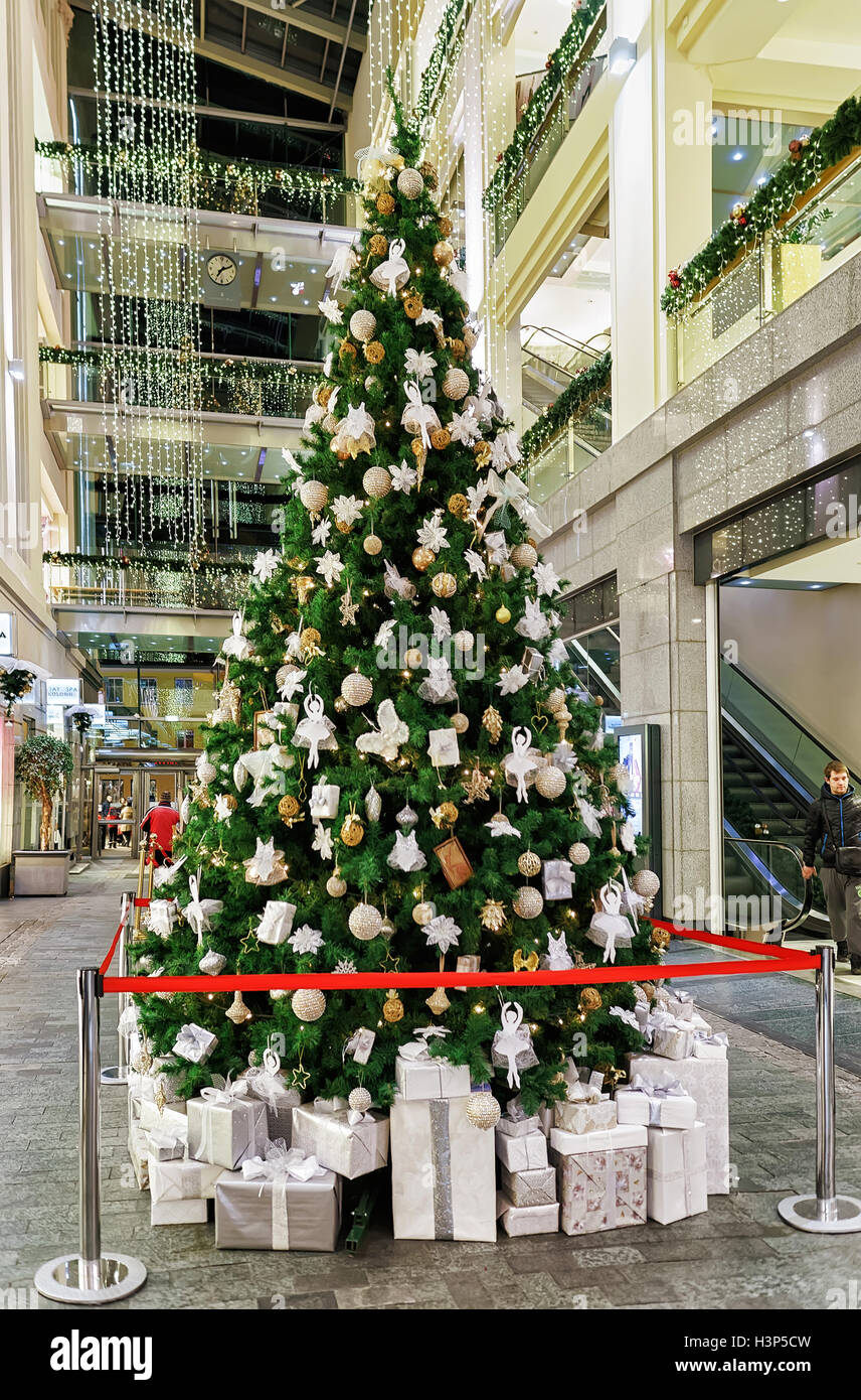 Riga, Latvia - December 26, 2015: Tall fir Christmas tree at the ...