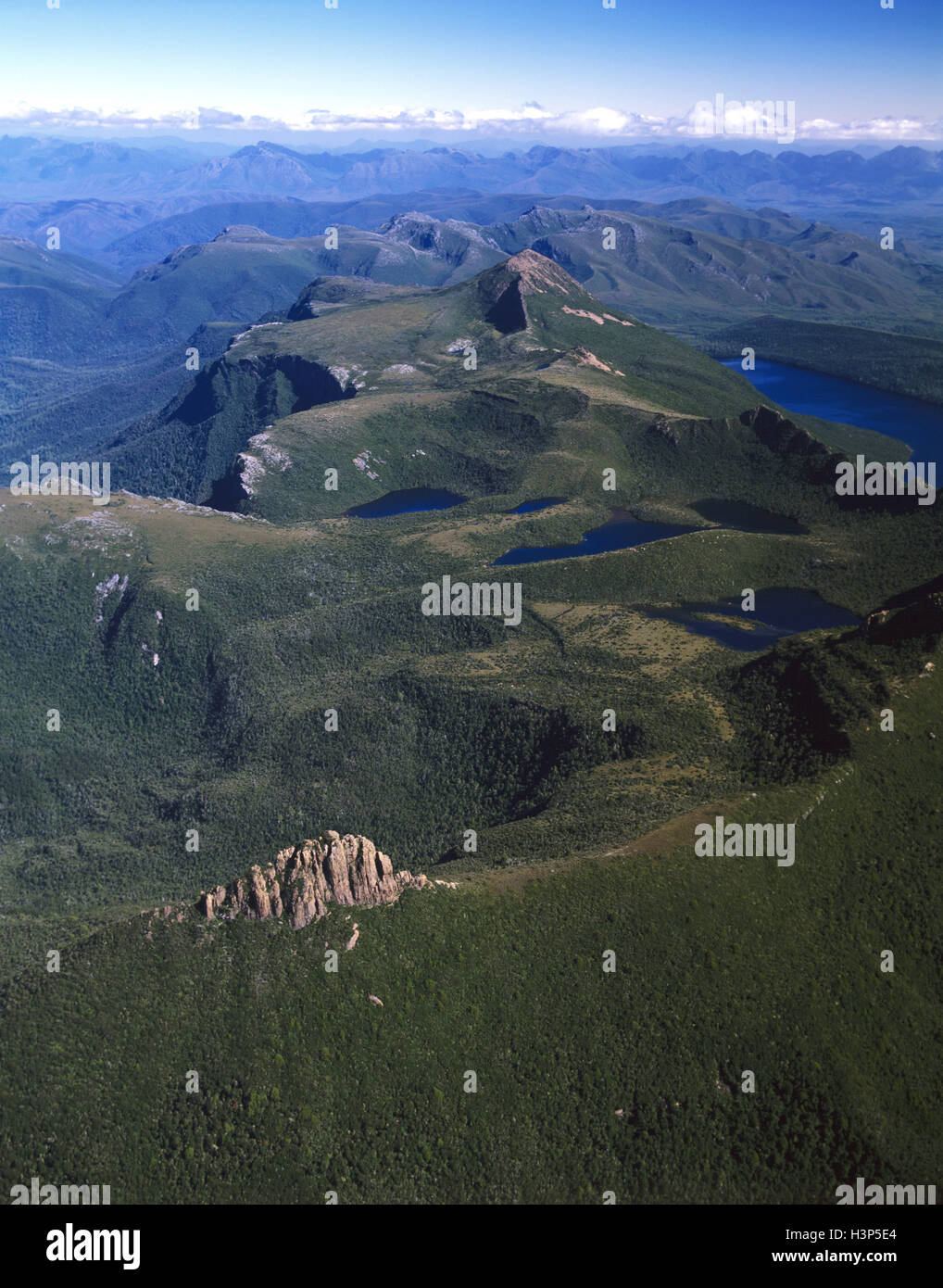 The Lot (bottom centre), Lonely Tarns, Lake Judd and Mount Sarah Jane ...