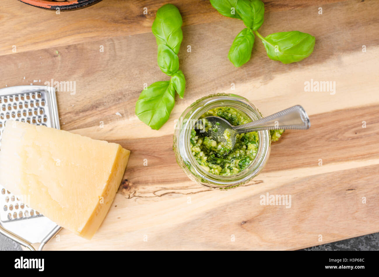 Homemade pesto of basil, from nuts, parmesan, olive oil and garlic ...