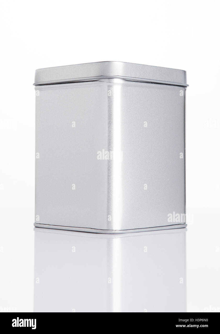 Empty tea steel container jar on white background with reflection Stock ...