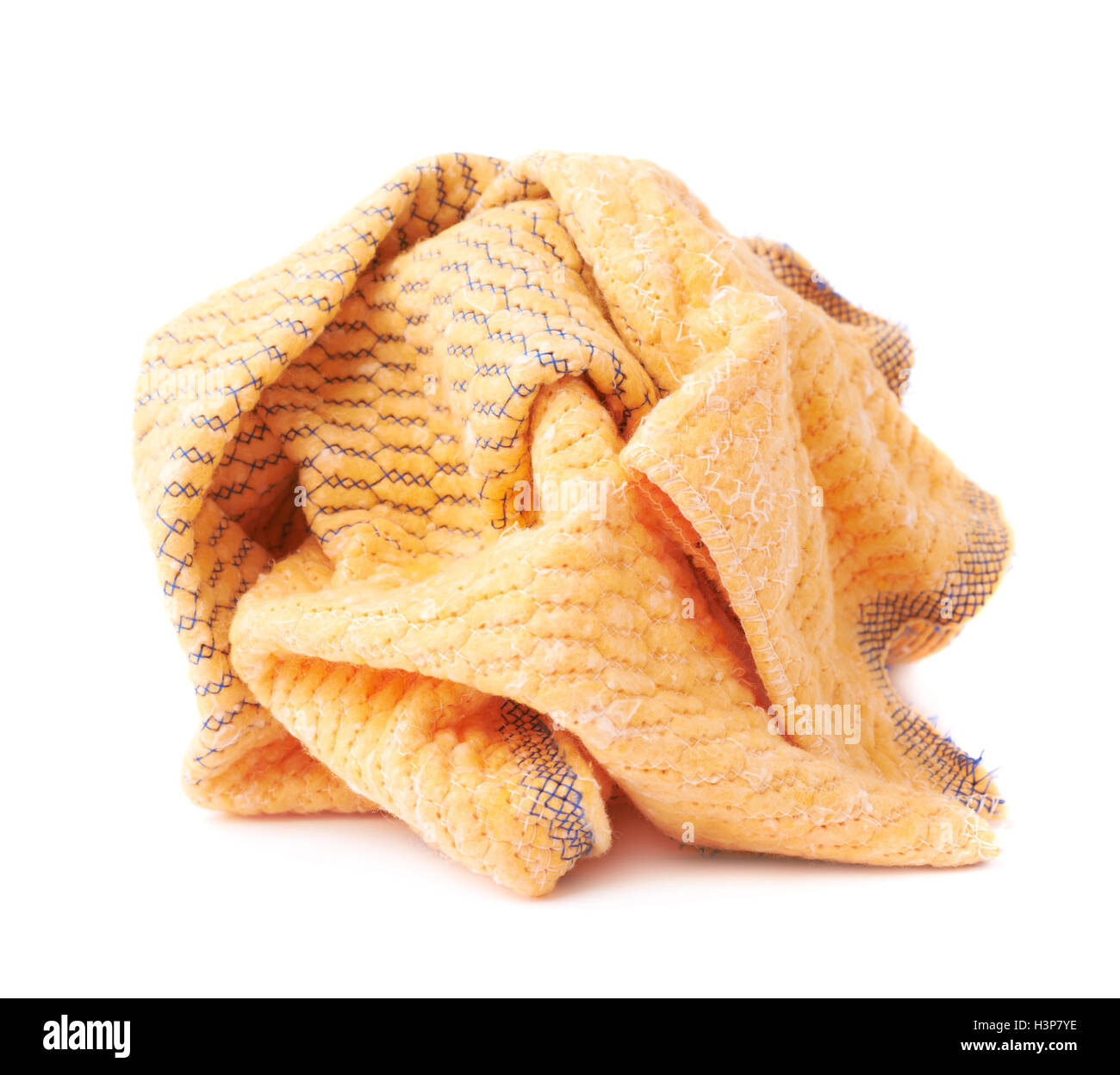 Crumpled yellow towel isolated over the white background Stock Photo ...