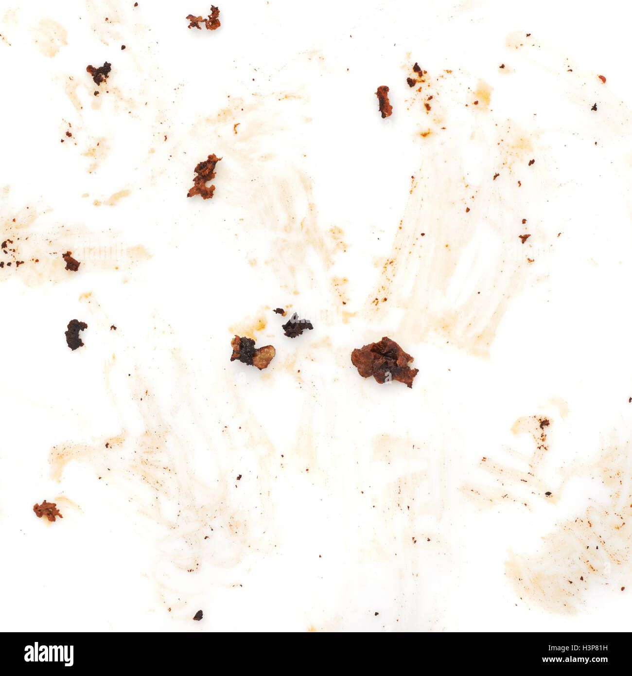 Dirty surface with cutlet left overs over white background Stock Photo ...