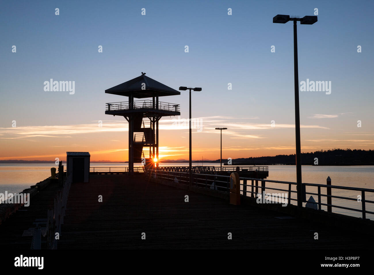Sunrise at Port Angeles City Pier Observation Tower - Port Angeles ...