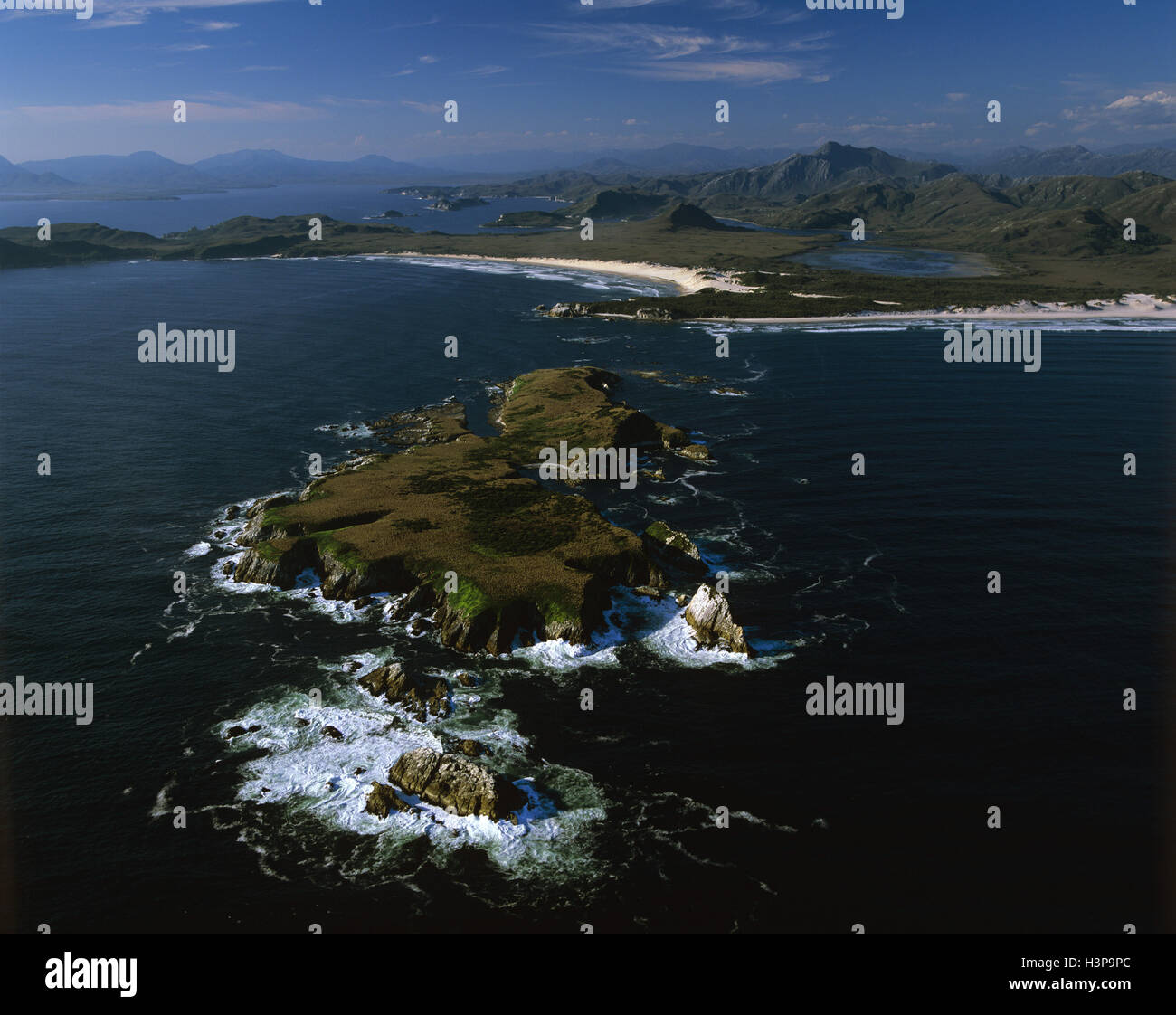 Mutton Bird Island with Stephens Bay and Chatfield Point beyond Stock ...