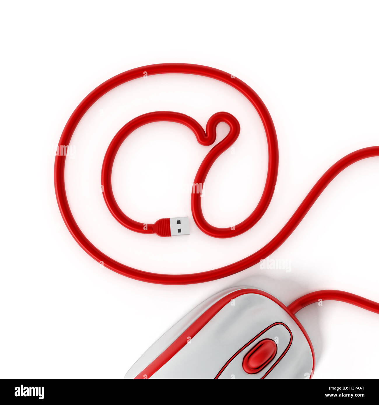 Computer mouse cable forming an at sign. 3D illustration Stock Photo ...