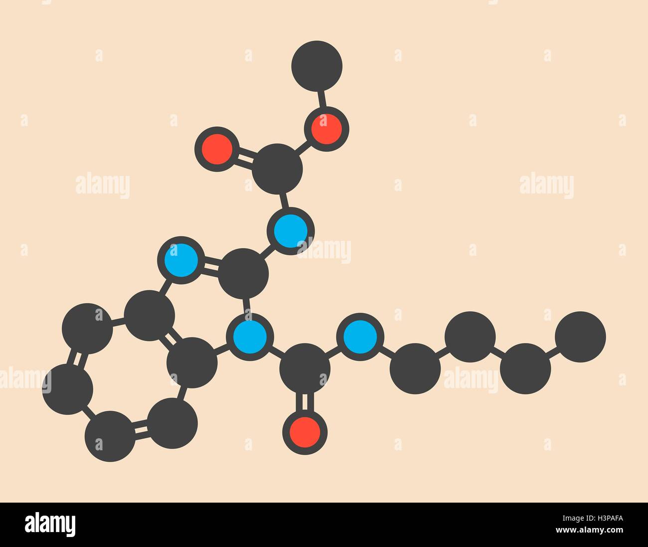 Benomyl fungicide molecule. Stylized skeletal formula (chemical ...