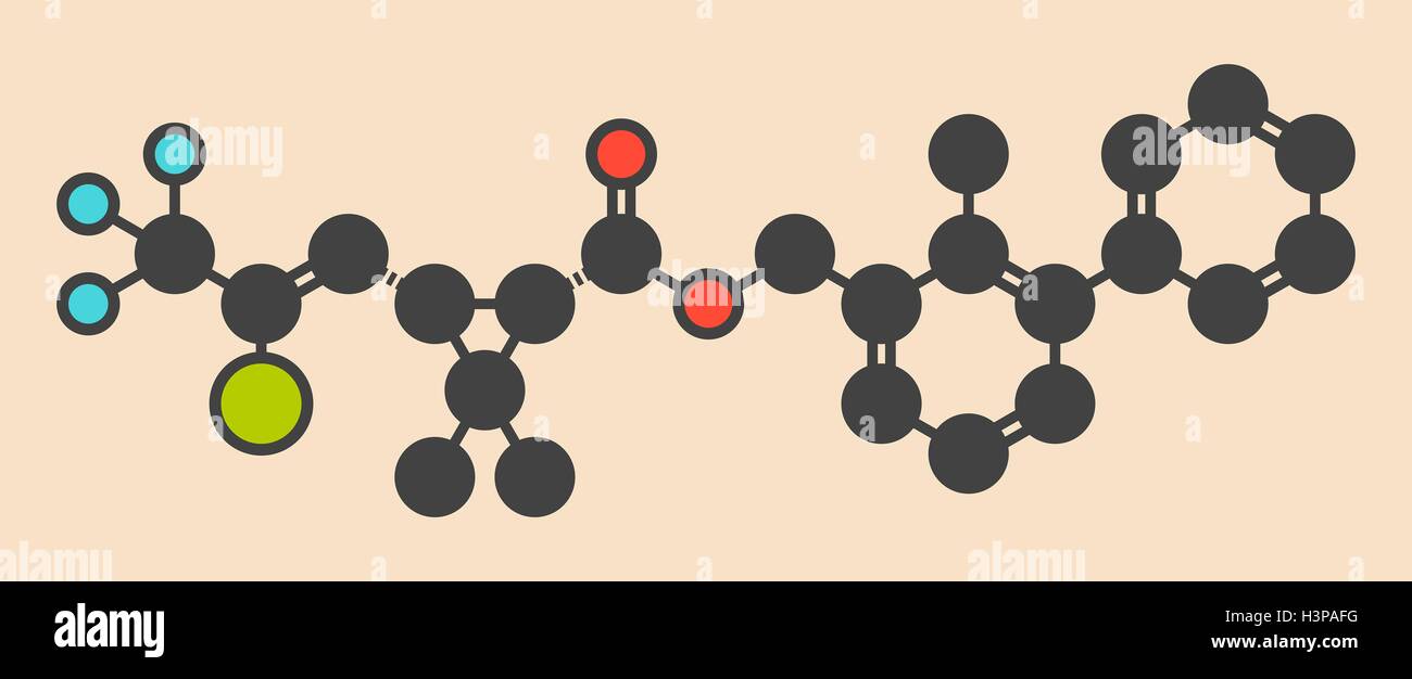 Bifenthrin insecticide molecule (pyrethroid class). Stylized skeletal ...