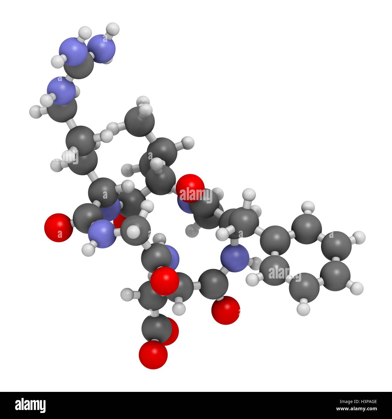 Cilengitide cancer drug molecule. Atoms are represented as spheres with ...