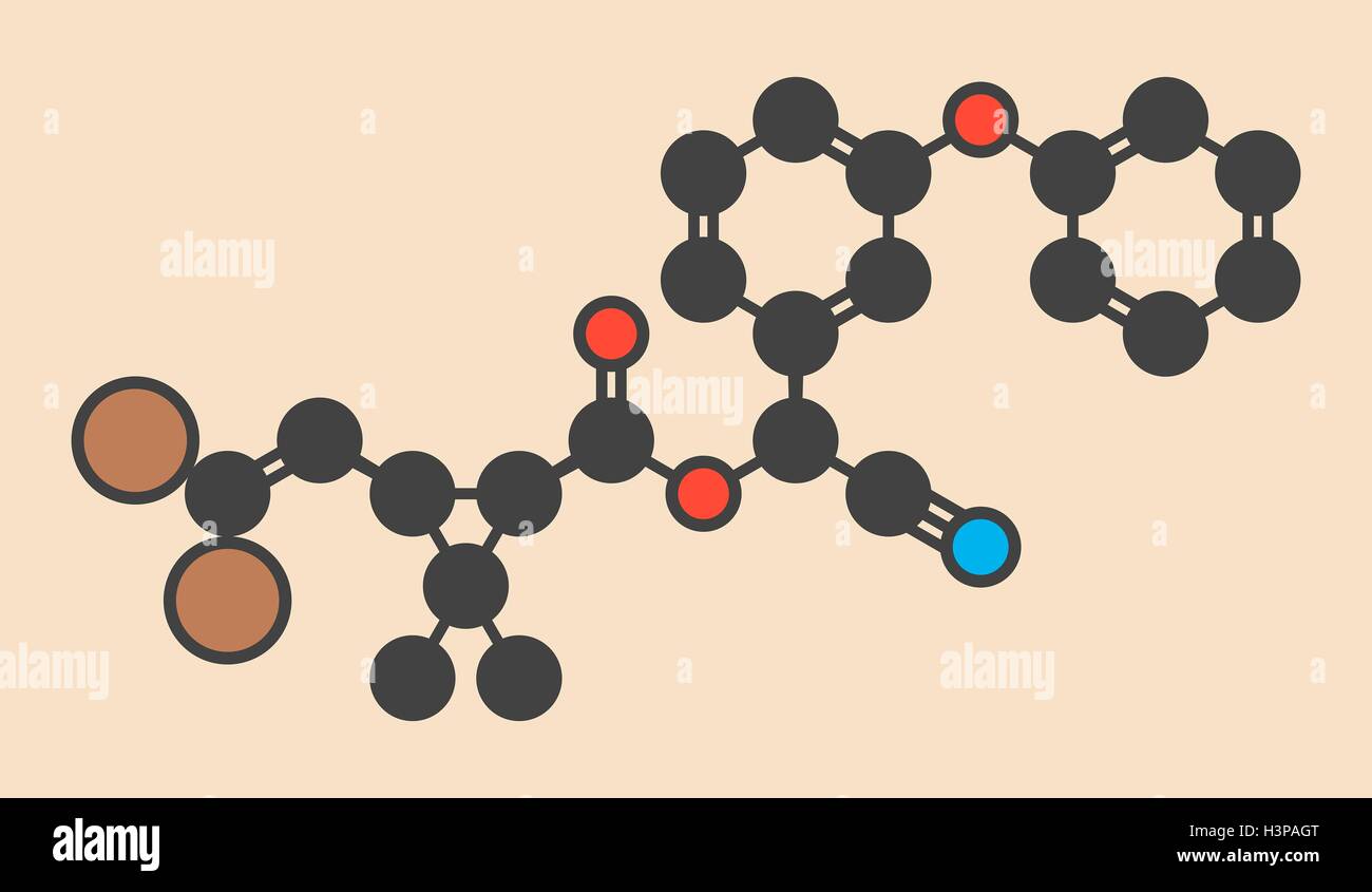 Deltamethrin insecticide molecule (synthetic pyrethroid). Stylized ...