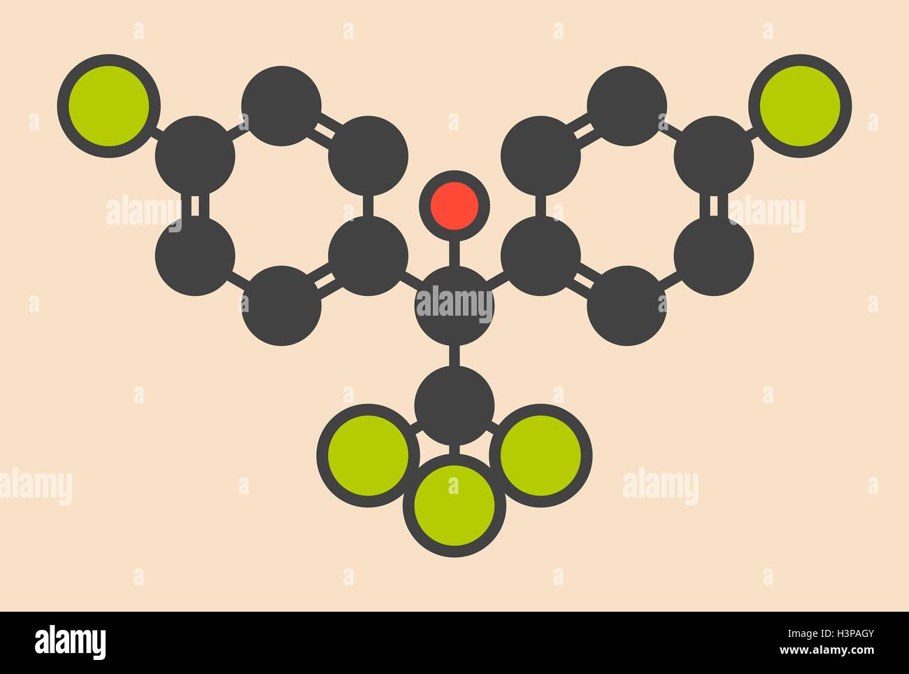 Dicofol organochlorine pesticide molecule. Stylized skeletal formula ...