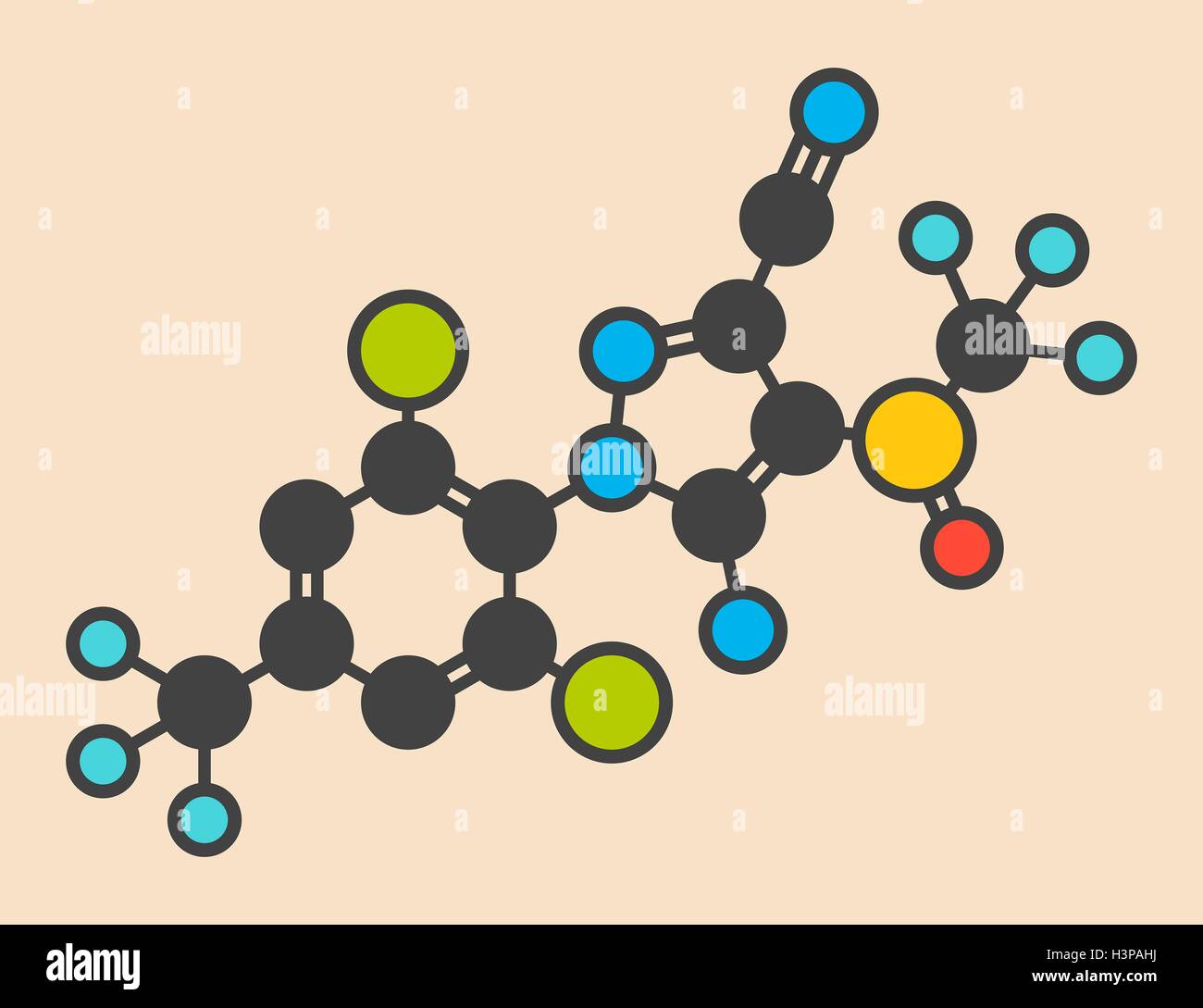 Fipronil insecticide molecule. Stylized skeletal formula (chemical ...