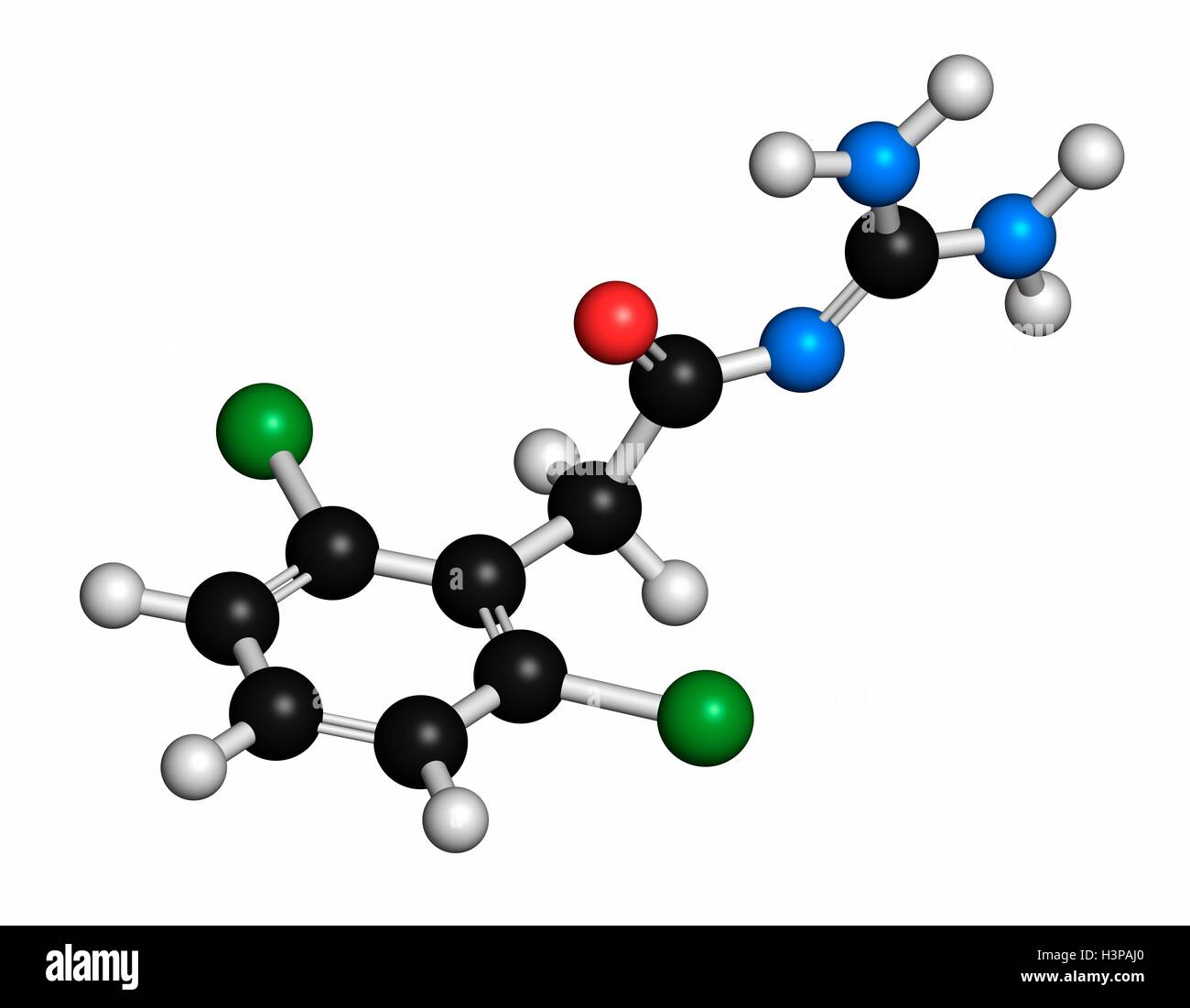 Guanfacine ADHD drug molecule. Atoms are represented as spheres with ...