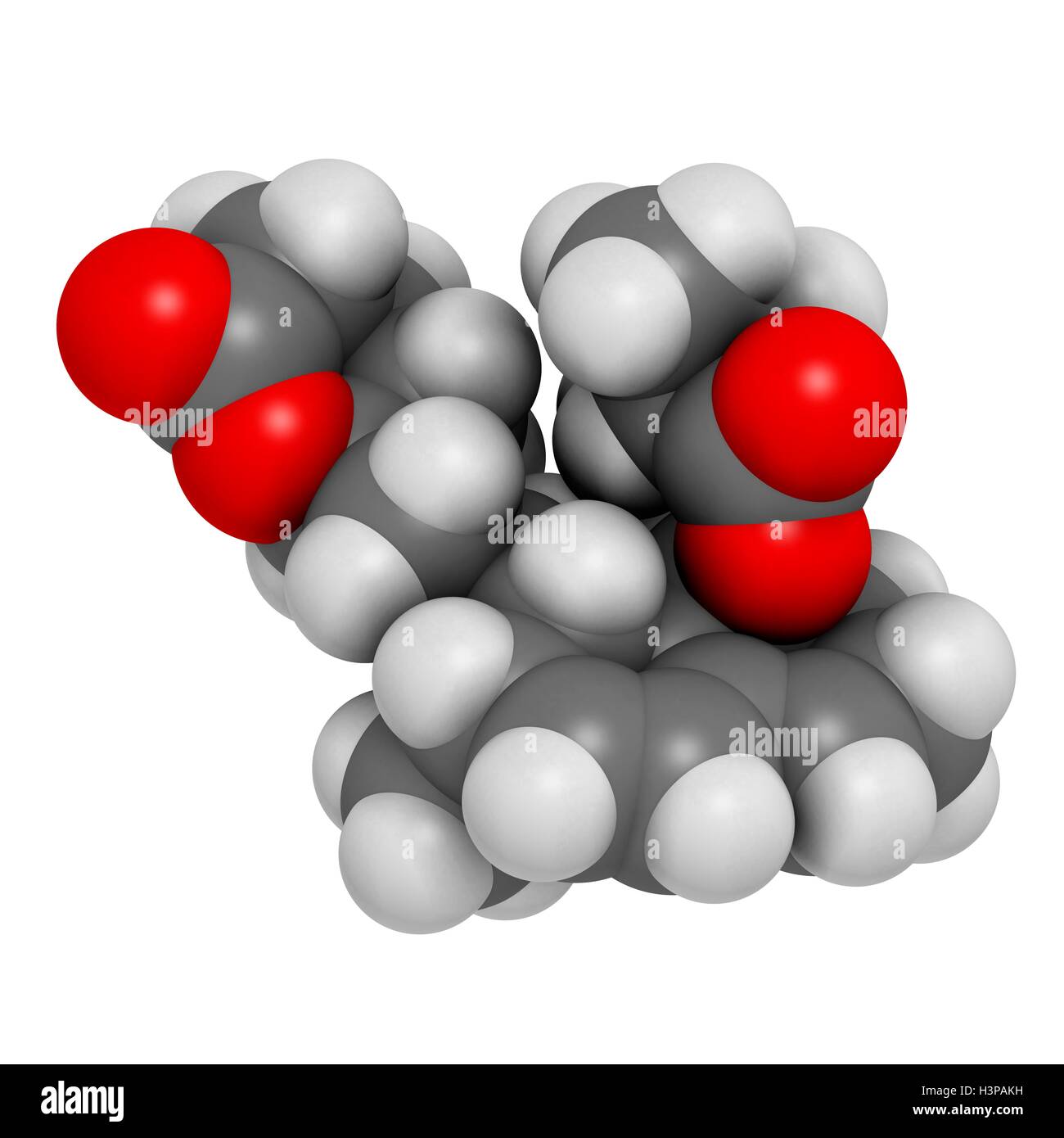 Mevastatin hypercholesterolemia drug molecule. Atoms are represented as ...