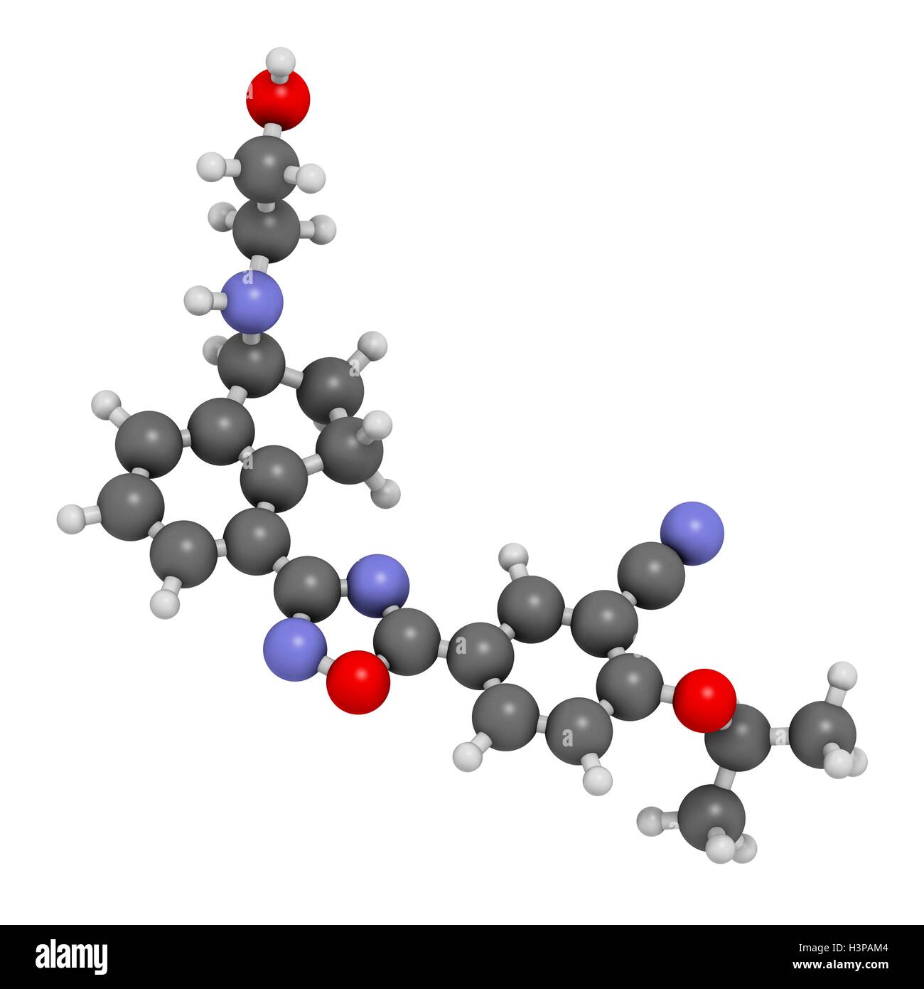 Ozanimod anti-inflammatory drug molecule (S1PR1 modulator). Atoms are ...
