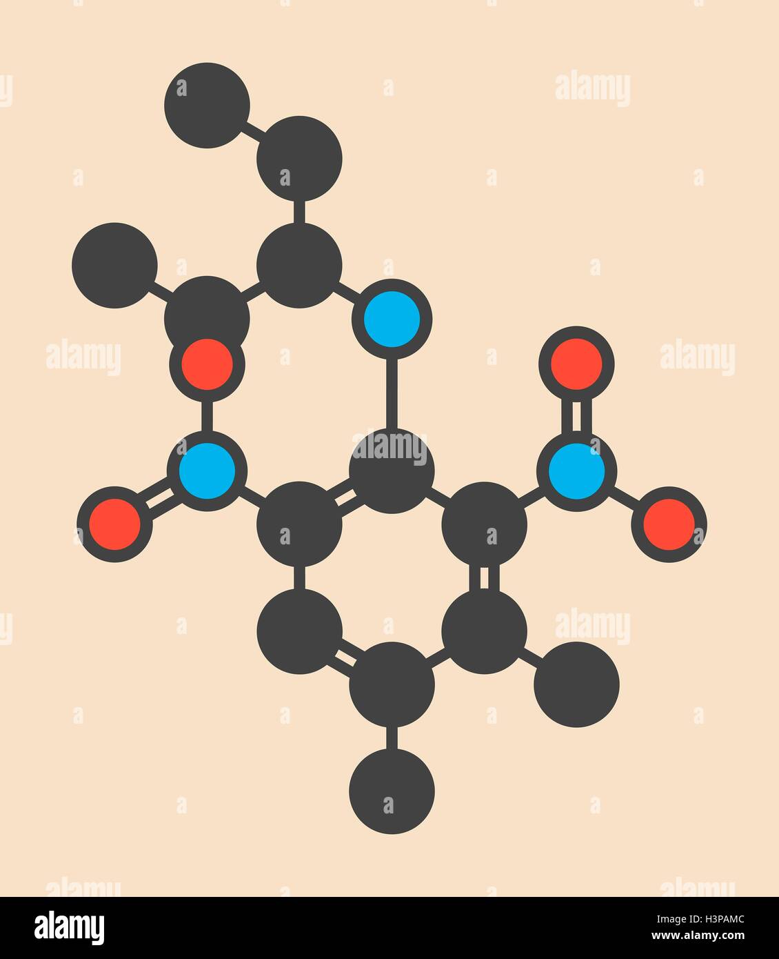 Pendimethalin herbicide molecule. Stylized skeletal formula (chemical ...