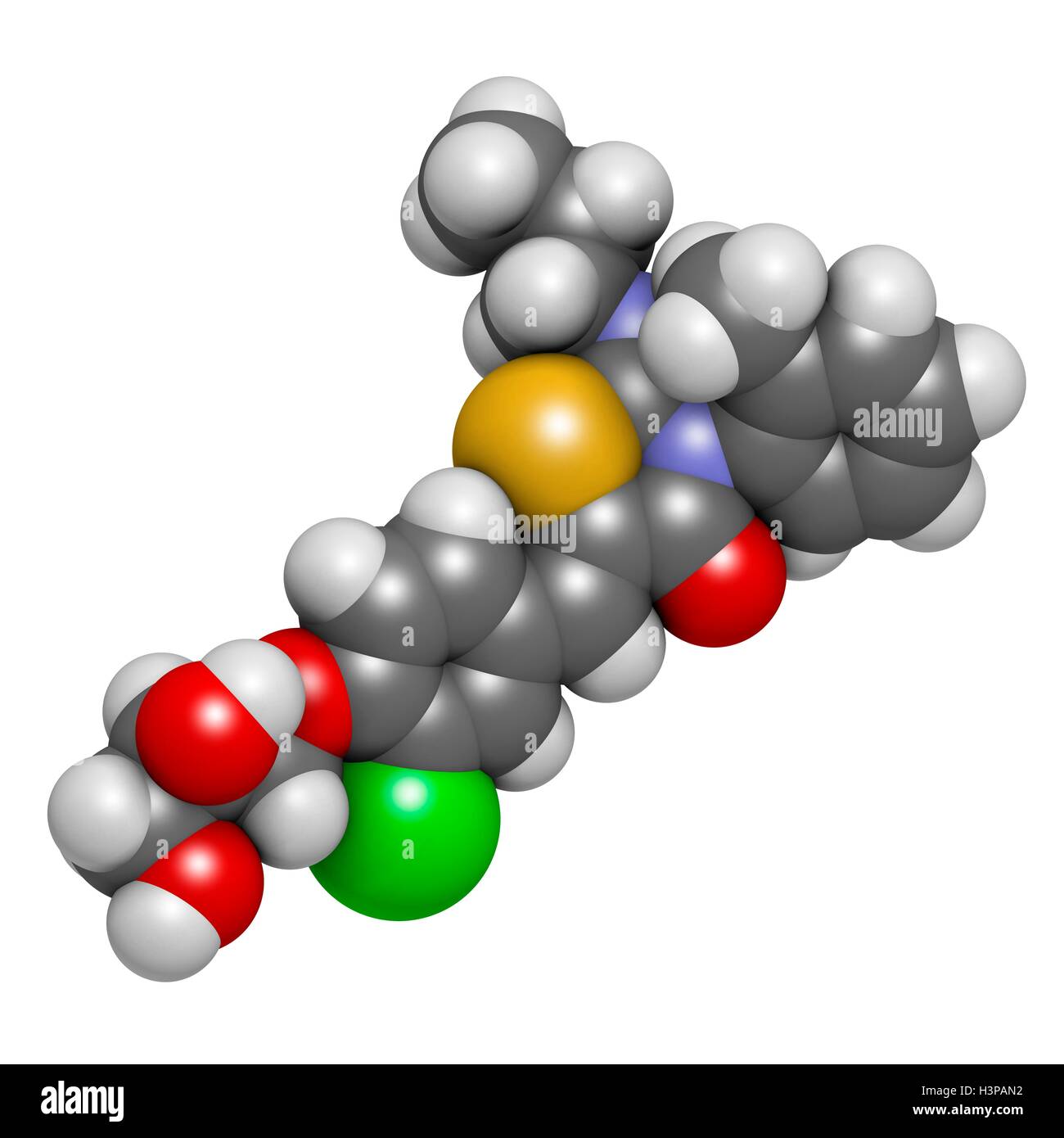 Ponesimod anti-inflammatory drug molecule (S1PR1 modulator). Atoms are ...