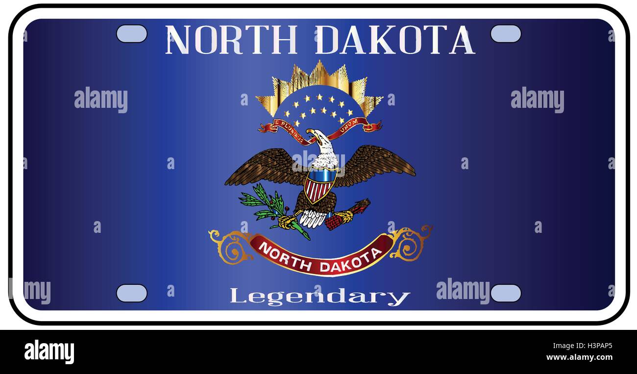 North Dakota license plate in the colors of the state flag with the ...