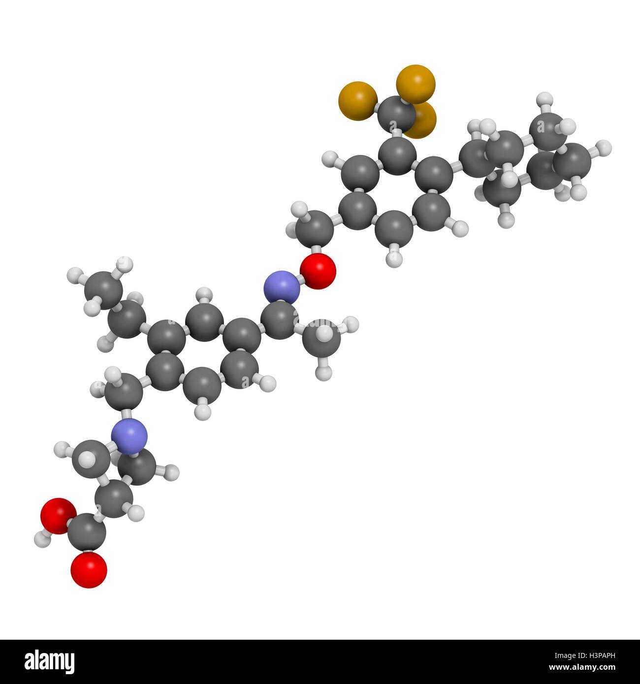 Siponimod anti-inflammatory drug molecule (S1PR1 modulator). Atoms are ...