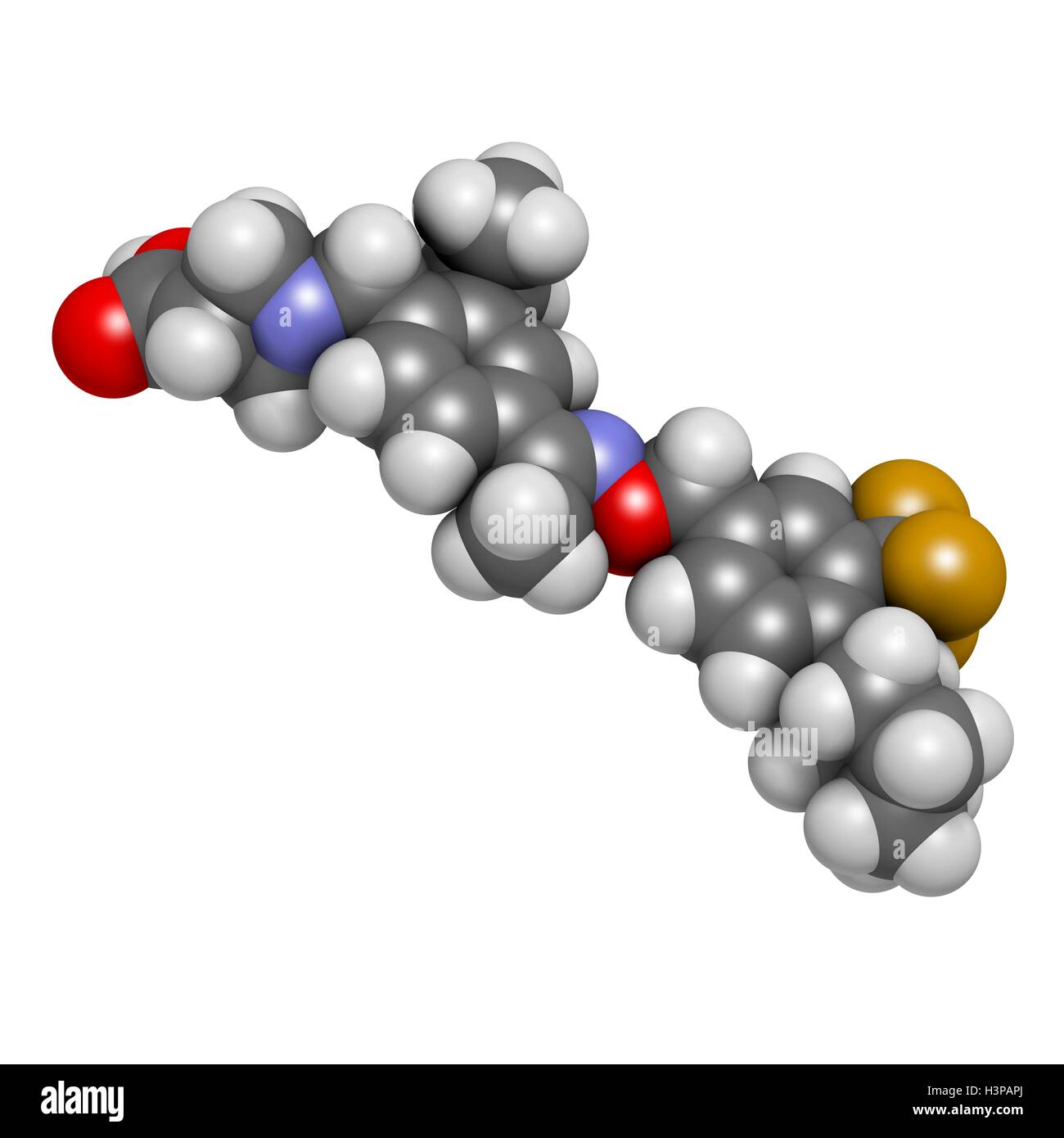 Siponimod anti-inflammatory drug molecule (S1PR1 modulator). Atoms are ...
