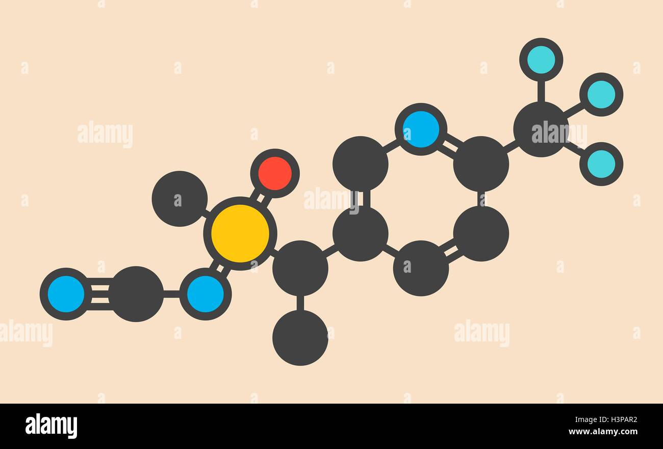 Sulfoxaflor insecticide molecule. Stylized skeletal formula (chemical ...