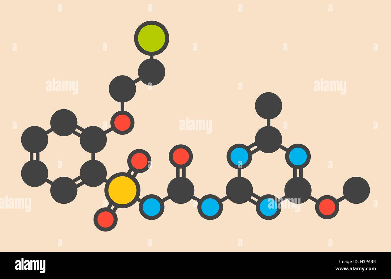Triasulfuron herbicide molecule. Stylized skeletal formula (chemical ...
