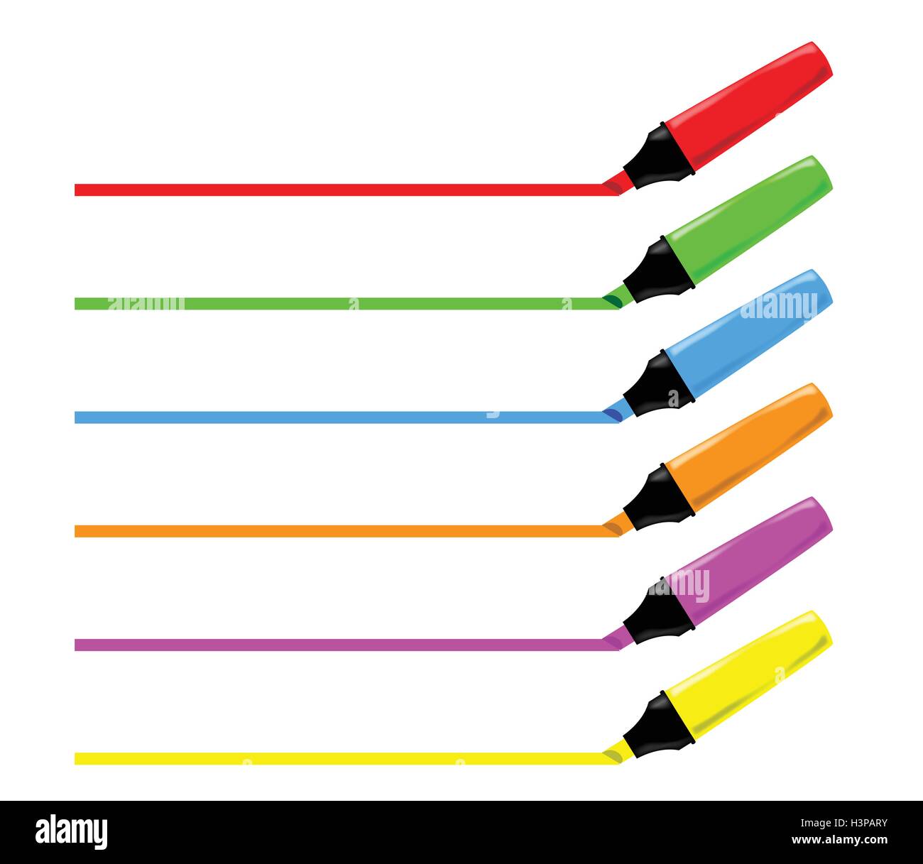 A collection of 6 different colour highlighter pens Stock Vector Image ...