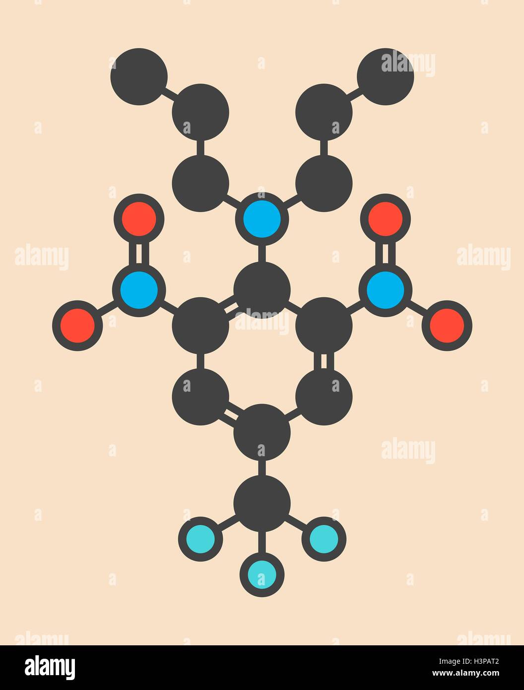 Trifluralin herbicide molecule. Stylized skeletal formula (chemical ...