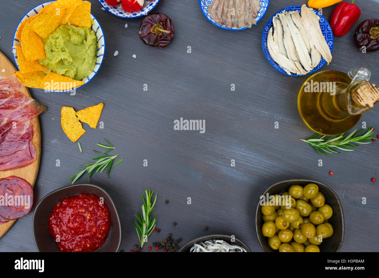 Table with spanish tapas Stock Photo - Alamy