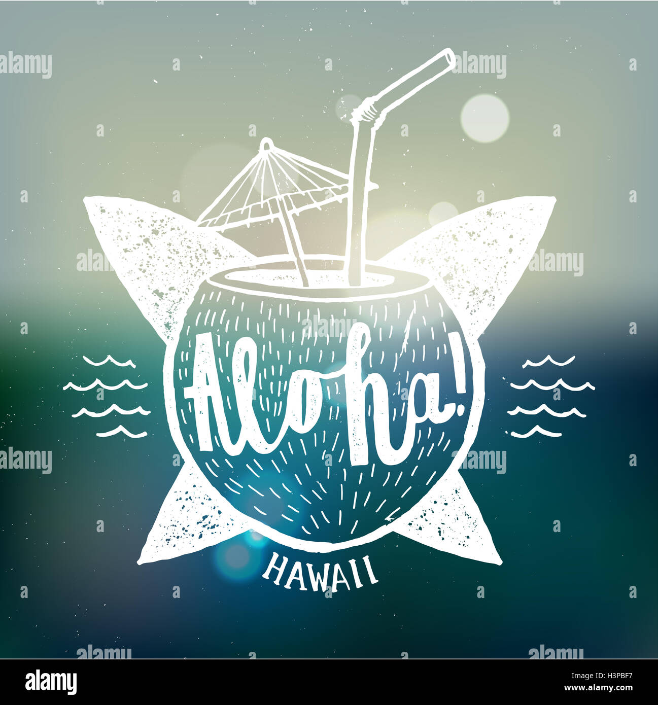 aloha sign. coconut cocktail surfing and hawaii lettering. vector ...