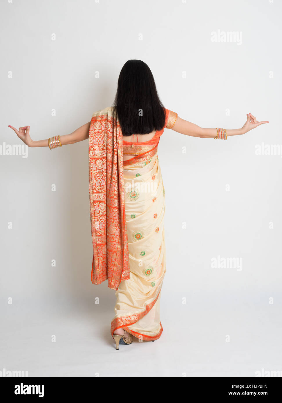 Young indian woman sari rear view hi-res stock photography and images ...