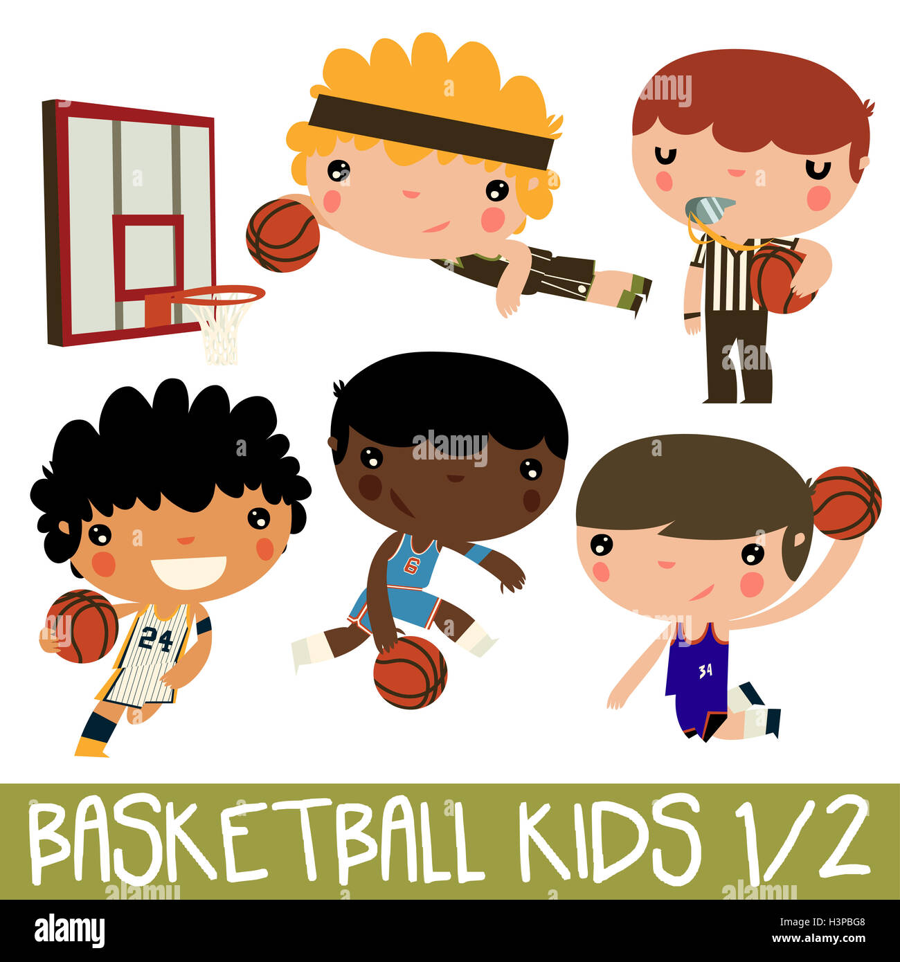 basketball kids. cute vector character set Stock Photo - Alamy