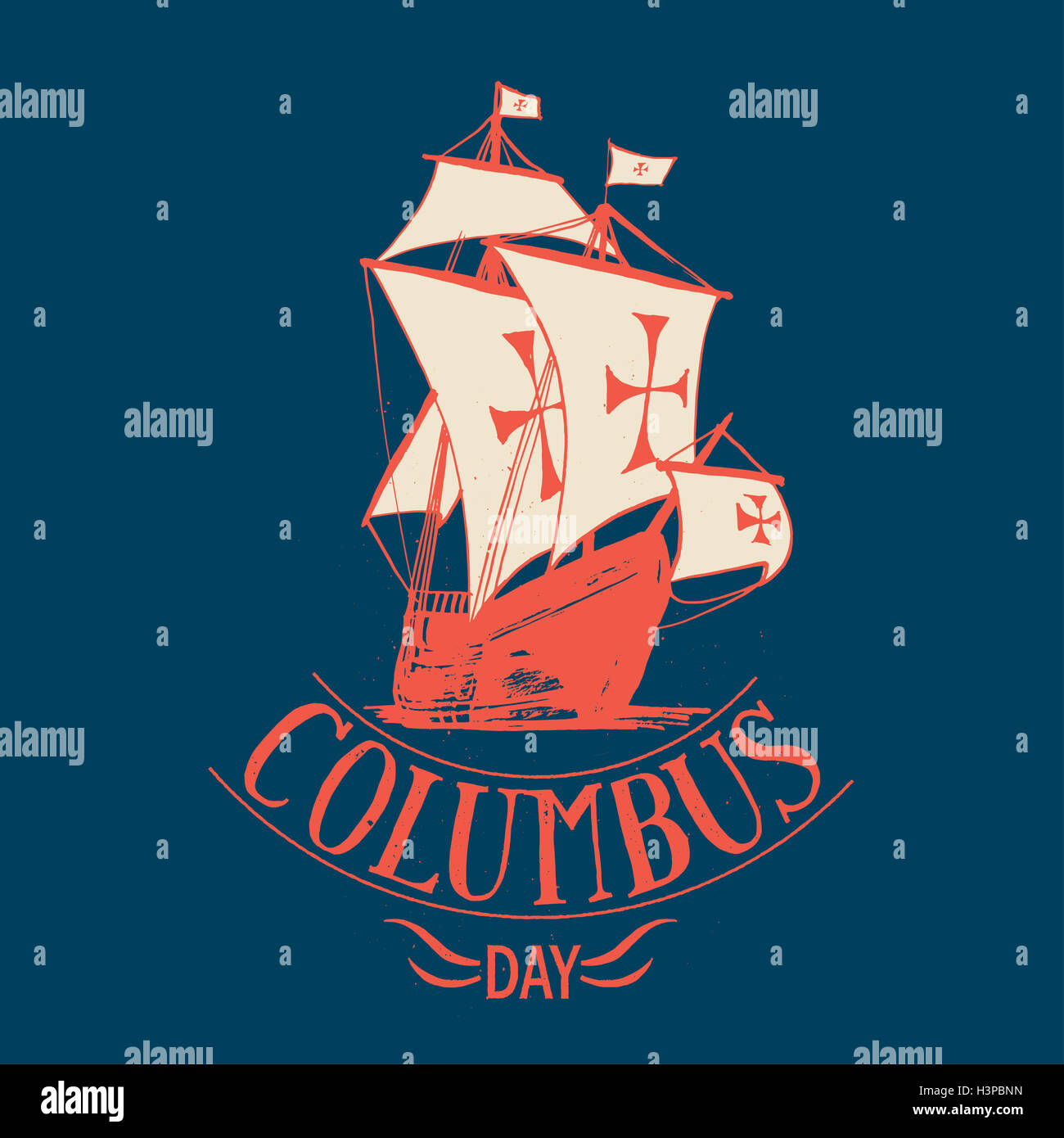 Columbus day boat label. vector calligraphy Stock Photo - Alamy