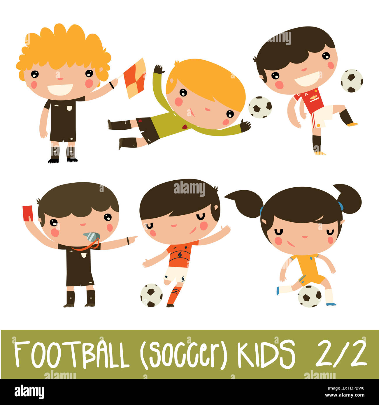 soccer kids set. cute football vector characters Stock Photo - Alamy
