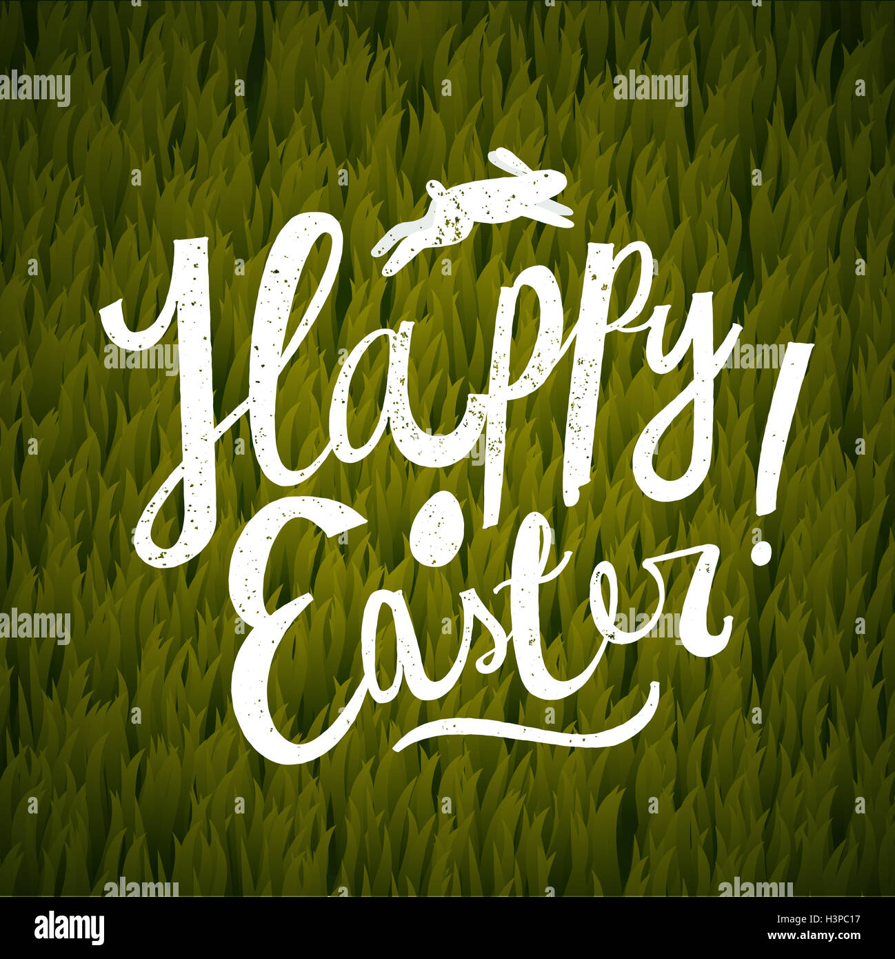 happy easter cute cartoon text. green grass background. vector ...