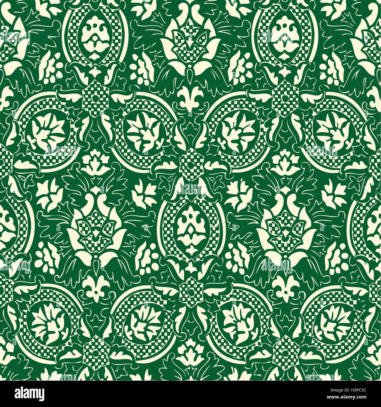 Green and white Seamless abstract hand-drawn floral pattern, vintage ...