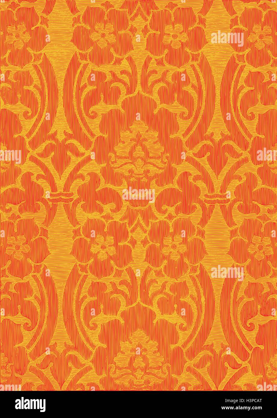 Yellow and red abstract striped floral pattern, vintage background ...