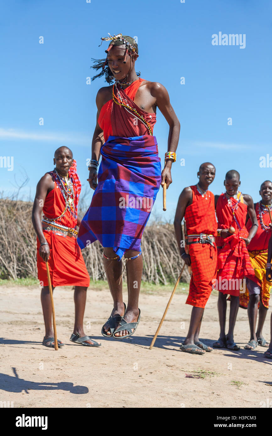 Masai Mara Kenya Africa Feb 12 Masai Warriors Dancing Traditional