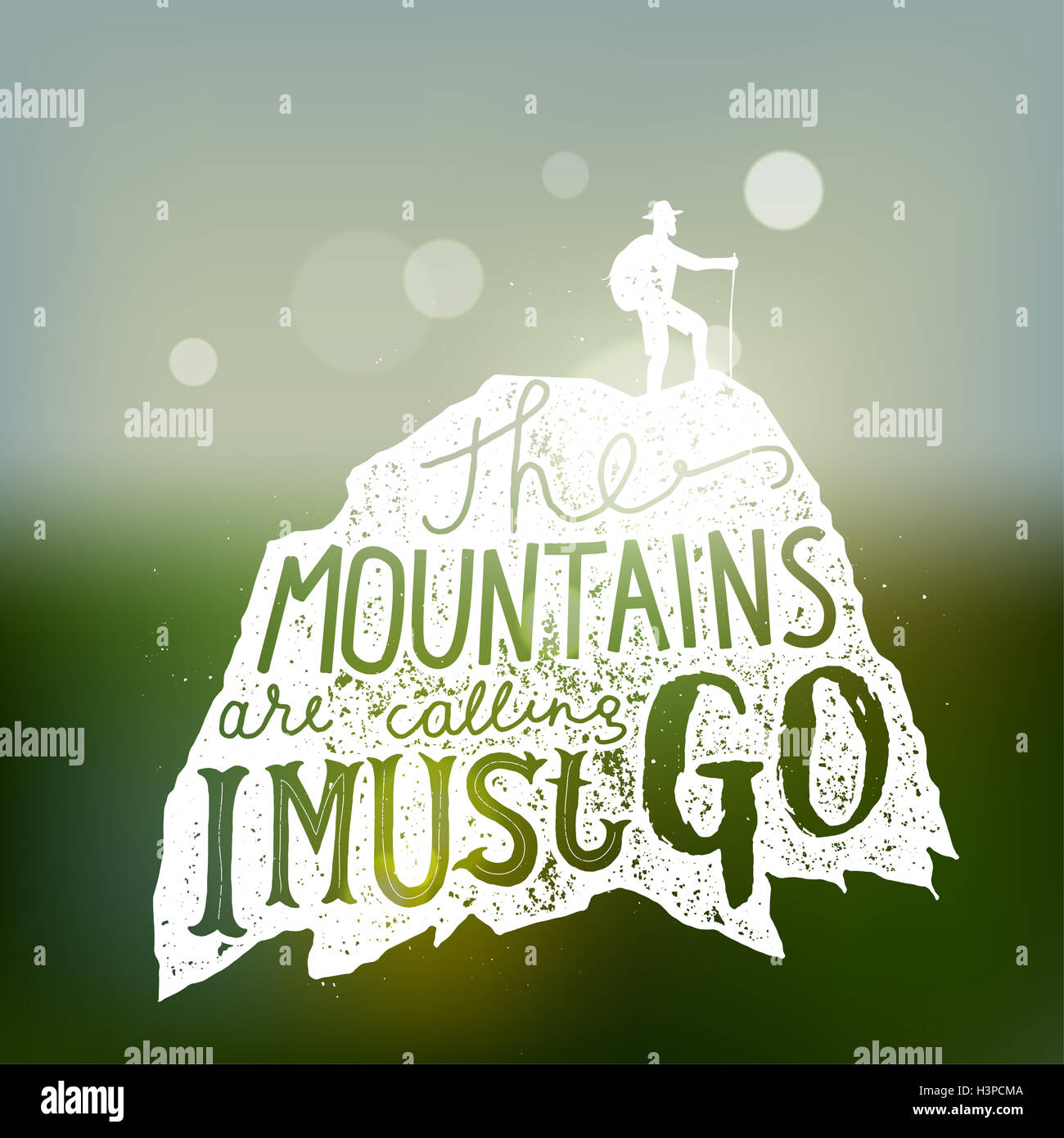 The mountains are calling. hiking lettering. vector print Stock Photo ...