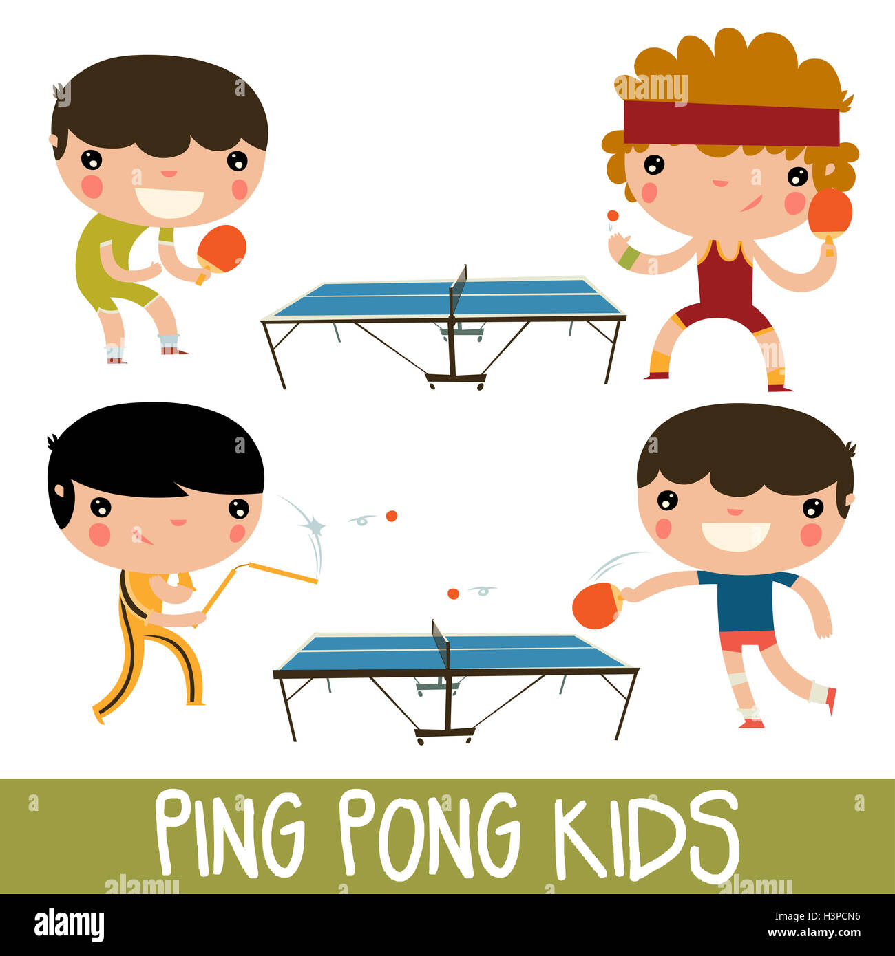 ping pong kids set. character playing with nunchuks Stock Photo - Alamy