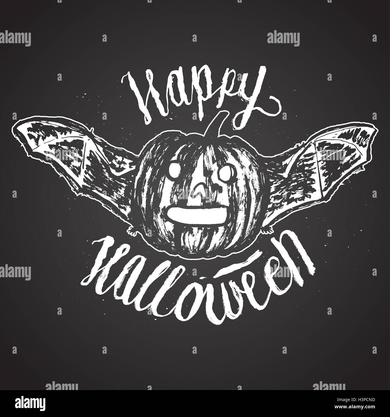 pumpkin bat calligraphy chalk on board. vector label Stock Photo - Alamy